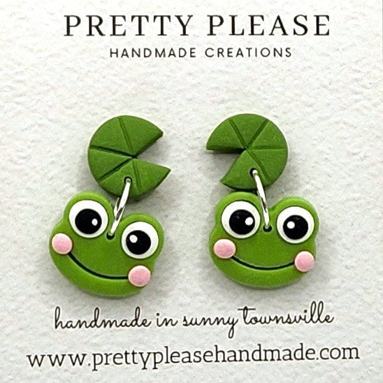 Frog happy face with lily-pad small dangle earrings! Handmade in ...