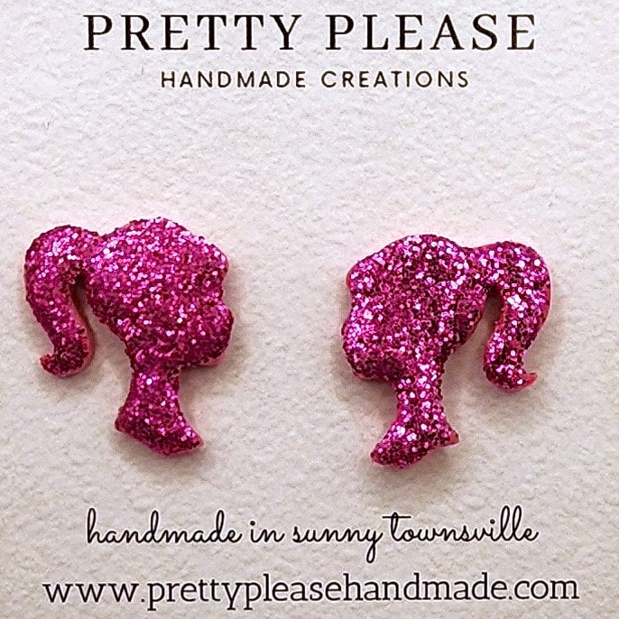Polymer Clay Pink Glitter Pretty Girl Side Profile Stud Earrings ...