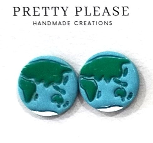 Polymer Clay GLOBE/WORLD MAP 2D Earrings. Handmade in Townsville, sunny ...