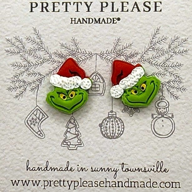 Grinch with Santa Hat Mini Stud Earrings