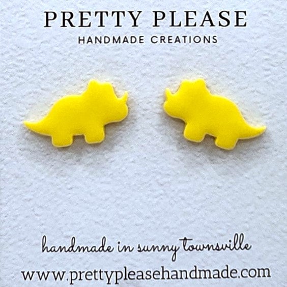 Polymer Clay MINI TRICERATOPS DINOSAURS Stud Earrings. Handmade in ...