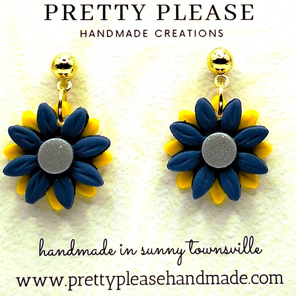 Polymer Clay Cowboys Colours Double Daisy Earrings. Handmade in ...