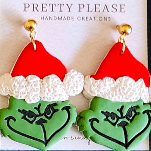 Polymer Clay Grinch Christmas Earrings. Handmade in Townsville, Sunny ...