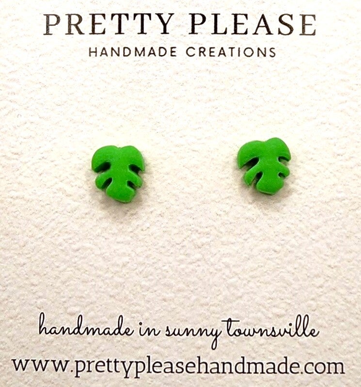 Polymer Clay Mini Monstera Leaf Earrings. Handmade in Townsville, Sunny ...