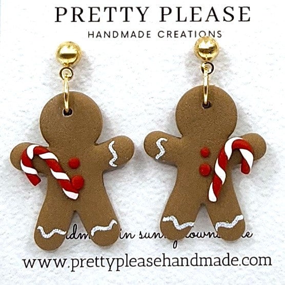Polymer Clay Large Gingerbread Man Christmas Earrings. Handmade in ...