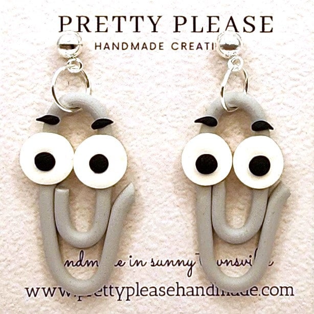 Paperclip Character Office Assistant Polymer Clay Dangle Earrings ...
